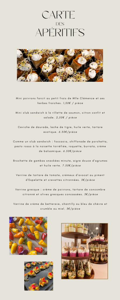 La carte des apéritifs - Physalis Chef - Traiteurs et Chefs à domicile